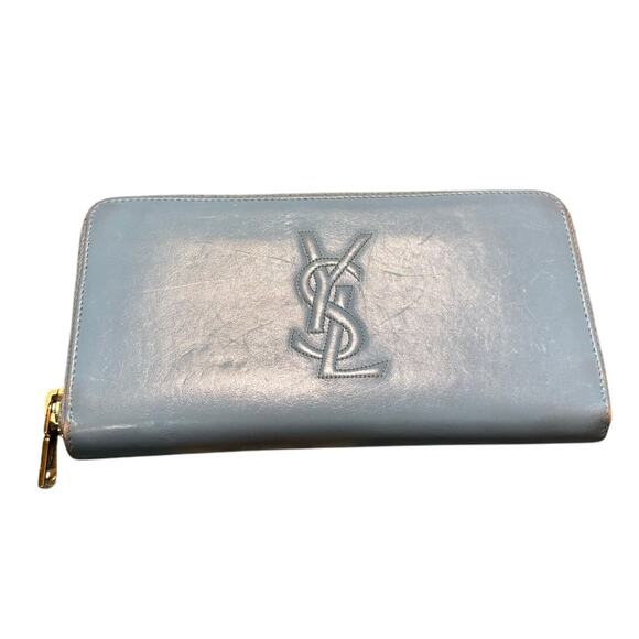 YSL, Yves Saint Laurent | Bags | Ysl Embossed Logo Light Blue Zip ...